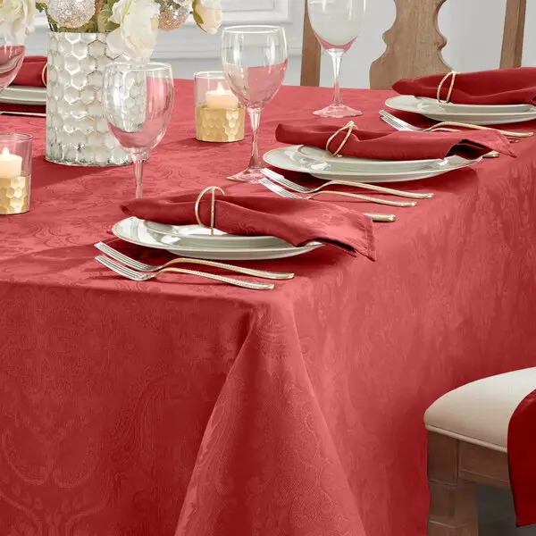 VILLEROY & BOCH Elrene Caiden Elegance Damask Oblong Tablecloth, 60 X 102 - Red