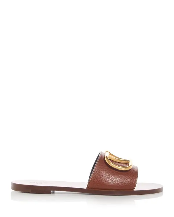Valentino Garavani V Logo Slide Sandals - Camel
