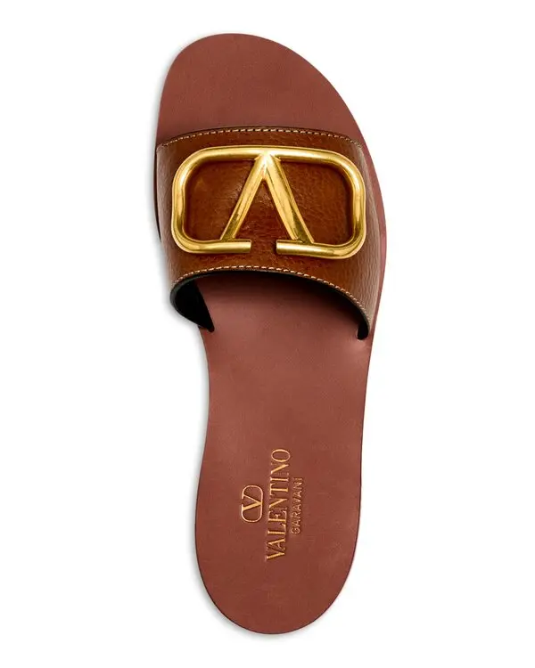 Valentino Garavani V Logo Slide Sandals - Camel