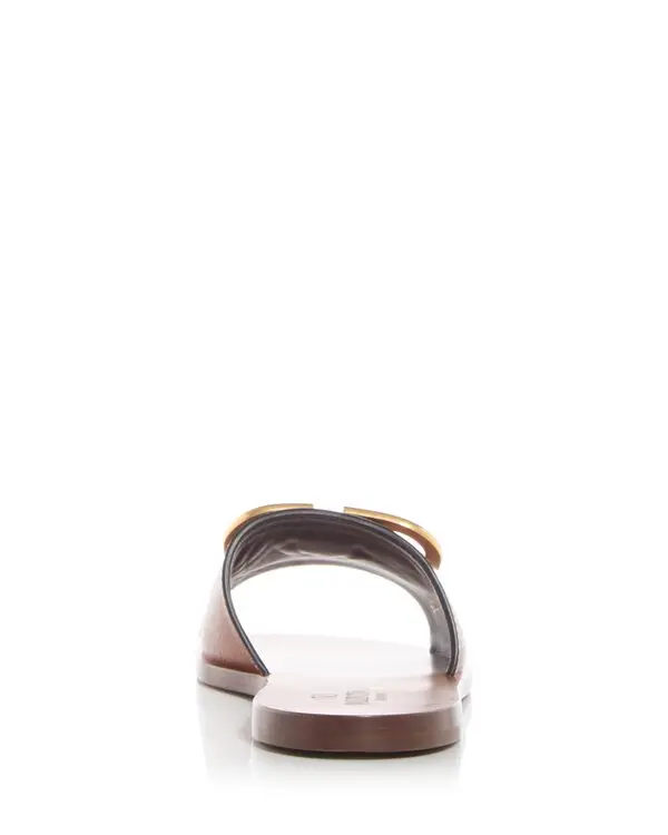 Valentino Garavani V Logo Slide Sandals - Camel