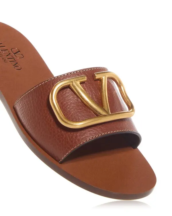 Valentino Garavani V Logo Slide Sandals - Camel