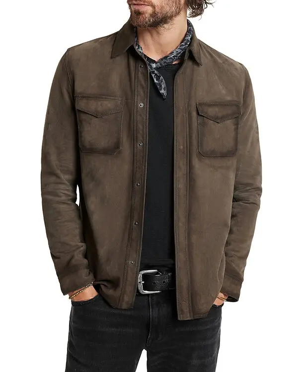 John Varvatos Izzy Suede Shirt Jacket - Earth Brown