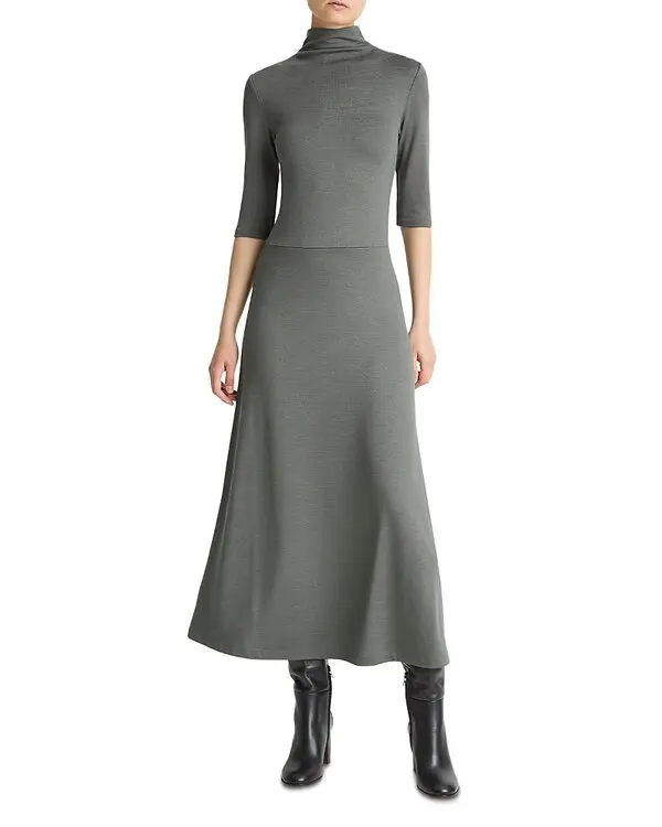 Vince Elbow Sleeve Turtleneck Dress - Malachite