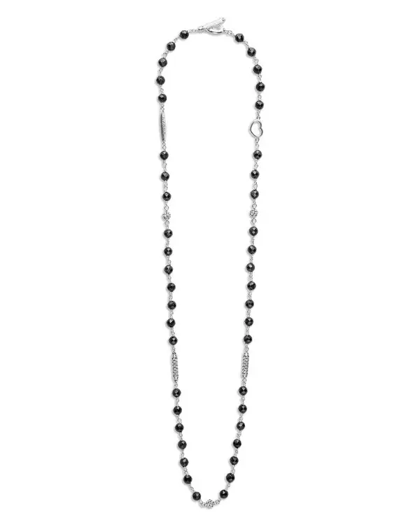 Lagos Sterling Silver Caviar Icon Ceramic Bead Link Necklace - Black/silver