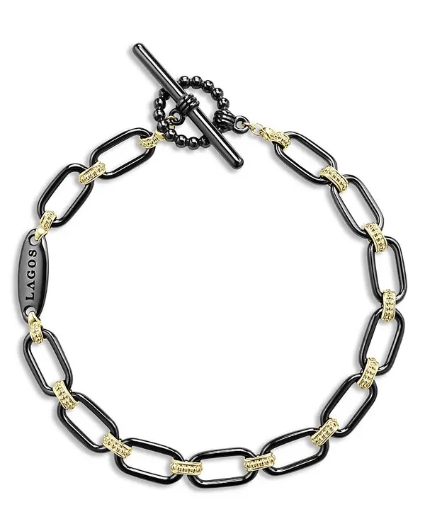 Lagos 18k Yellow Gold And Black Caviar Link Bracelet - Black/gold