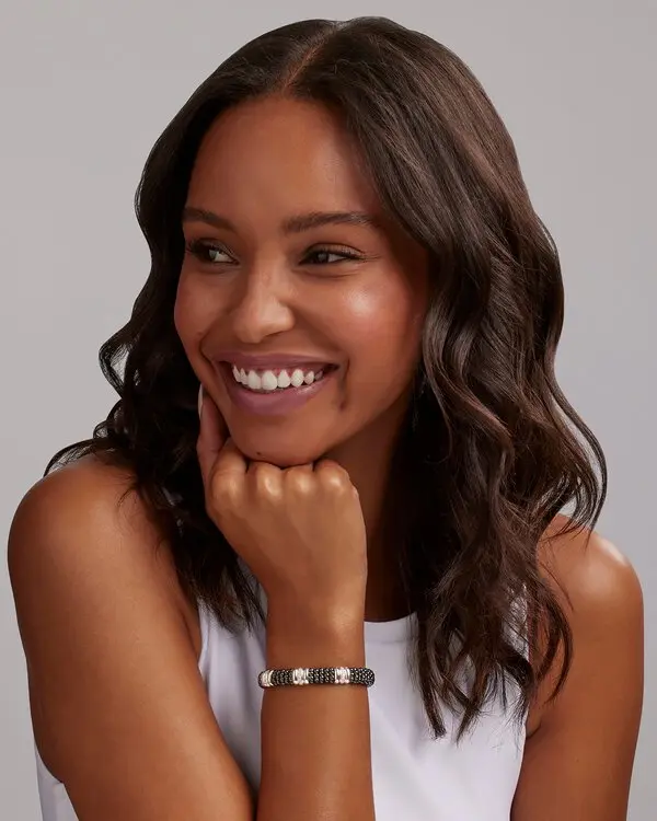 Lagos Sterling Silver, Black Caviar, Ceramic And Diamond Rondelle Beaded Bracelet