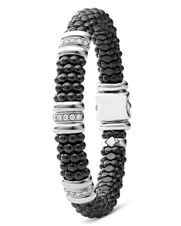 Lagos Sterling Silver, Black Caviar, Ceramic And Diamond Rondelle Beaded Bracelet