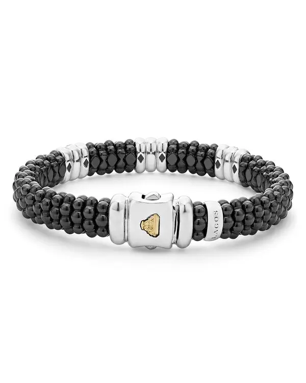 Lagos Sterling Silver, Black Caviar, Ceramic And Diamond Rondelle Beaded Bracelet
