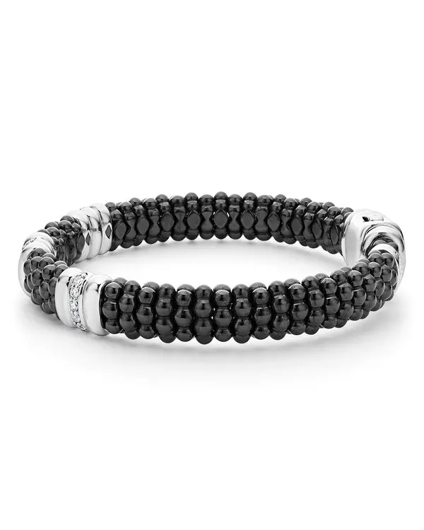 Lagos Sterling Silver, Black Caviar, Ceramic And Diamond Rondelle Beaded Bracelet