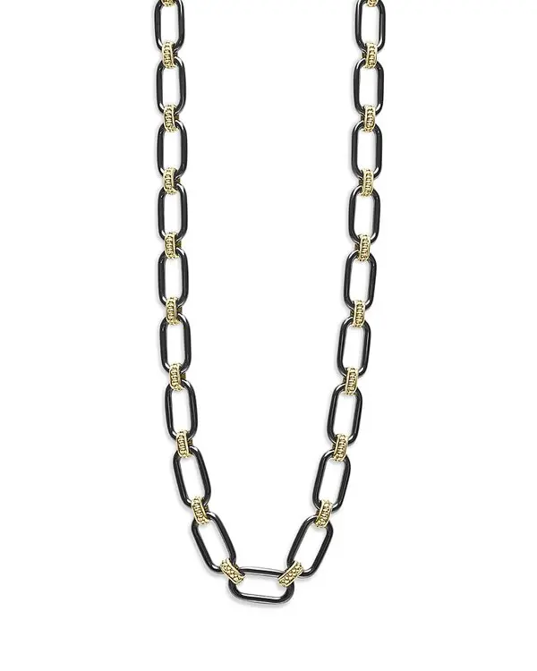 Lagos 18k Yellow Gold And Ceramic Link Necklace - Black/gold