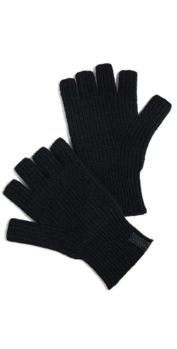 Vince Cashmere Rib Knit Fingerless Gloves - Black