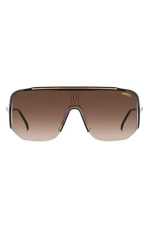 Carrera Eyewear 99mm Oversized Shield Sunglasses - Black Gold/brown Gradient
