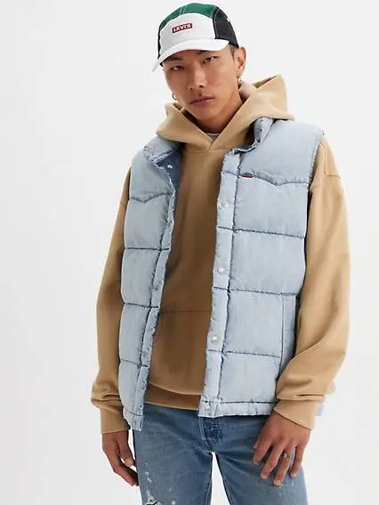 Levi'S Western Super Puffer Vest In Blue Worn In 36% Off