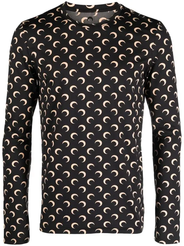MARINE SERRE Regenerated Second Skin Top With Crescent Moon Print - Black