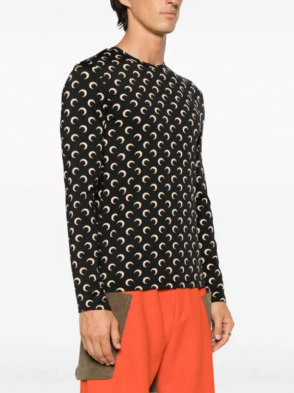 MARINE SERRE Regenerated Second Skin Top With Crescent Moon Print - Black
