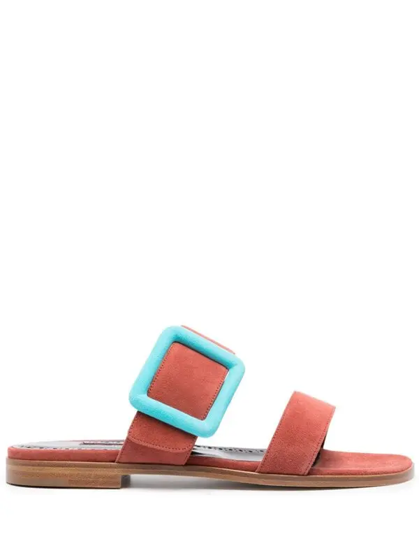 Manolo Blahnik Buckle-detail Suede Sandals - Pink