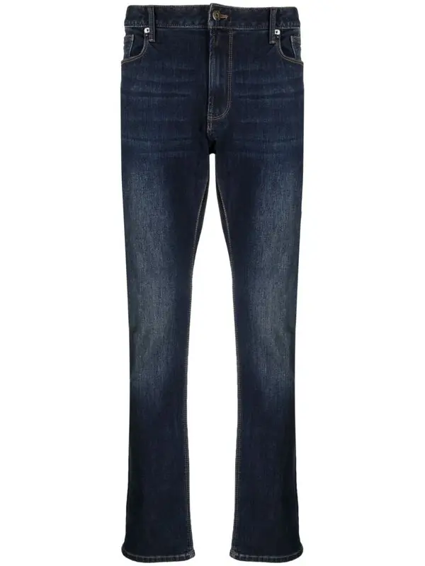 Emporio Armani Logo Plaque Straight Leg Jeans - Blue