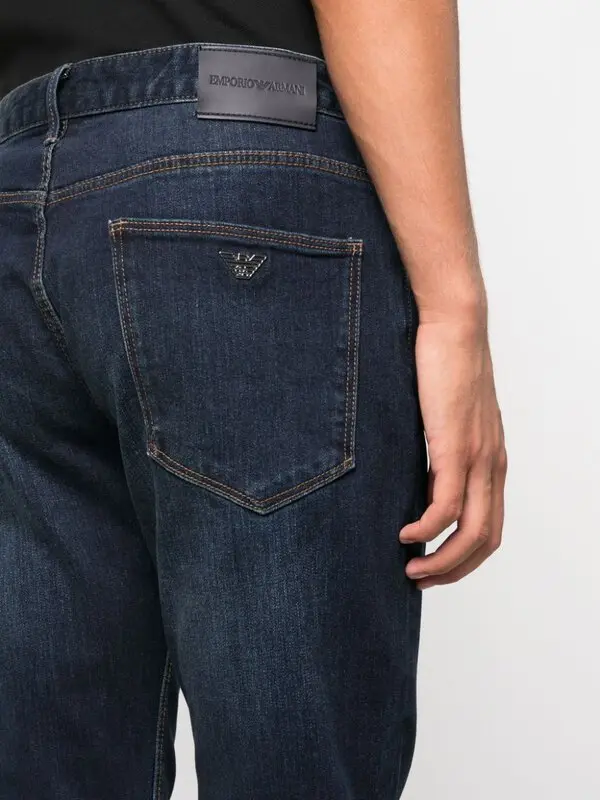 Emporio Armani Logo Plaque Straight Leg Jeans - Blue