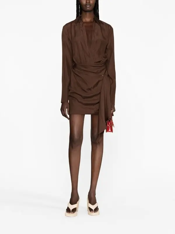 Gauge81 Gravia Draped Silk Shirtdress - Brown