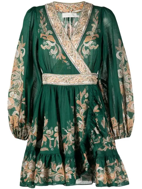 Zimmermann Devi Cotton Wrap Dress In Green - 30% Off | Editorialist
