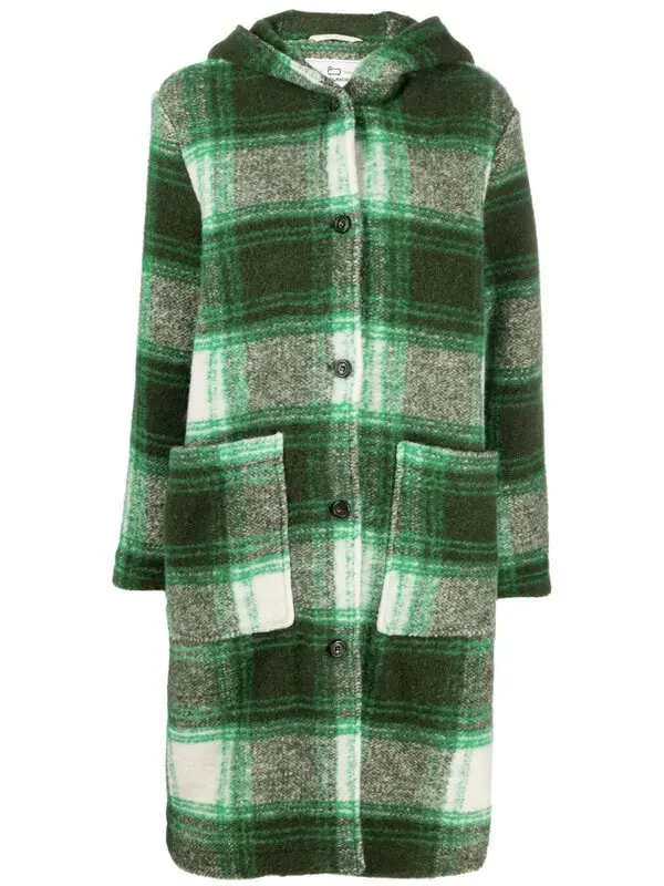 Woolrich Checked Hooded Wool-blend Coat - Green