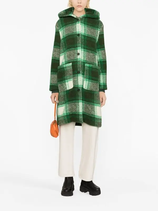 Woolrich Checked Hooded Wool-blend Coat - Green
