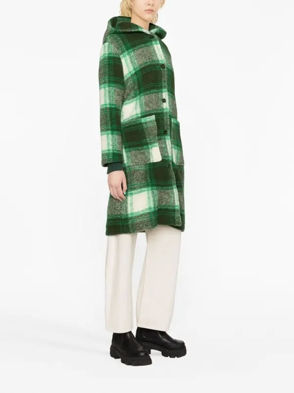 Woolrich Checked Hooded Wool-blend Coat - Green