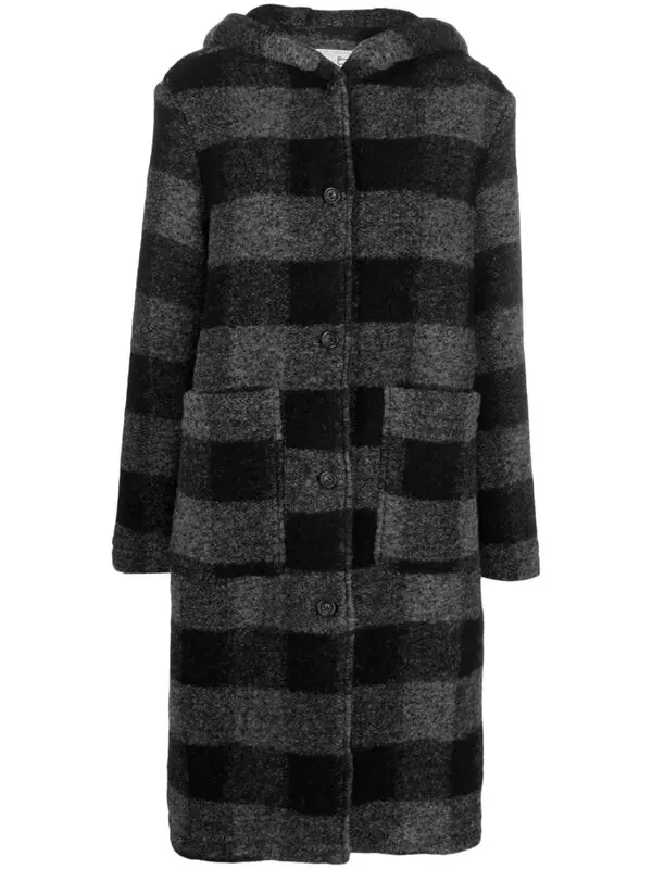 Woolrich Checked Hooded Wool-blend Coat - Black