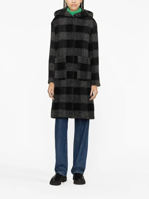 Woolrich Checked Hooded Wool-blend Coat - Black