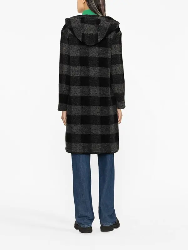 Woolrich Checked Hooded Wool-blend Coat - Black