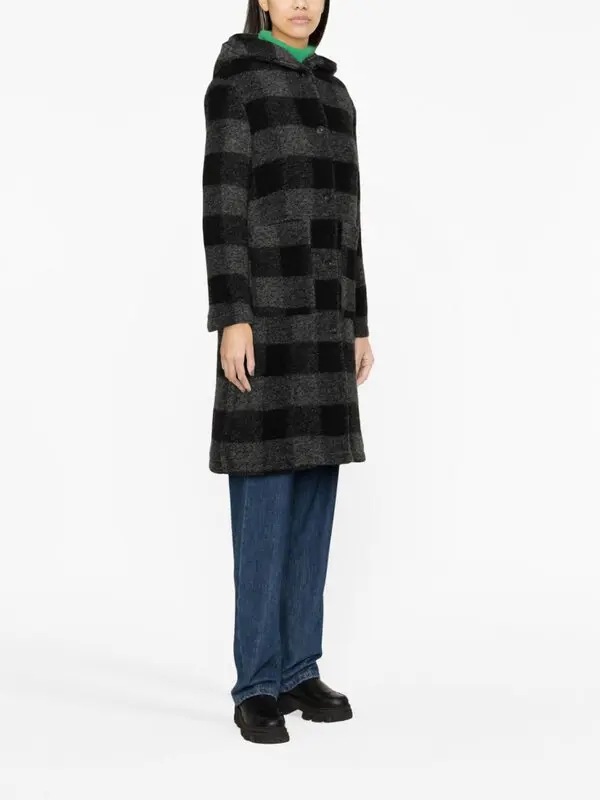 Woolrich Checked Hooded Wool-blend Coat - Black