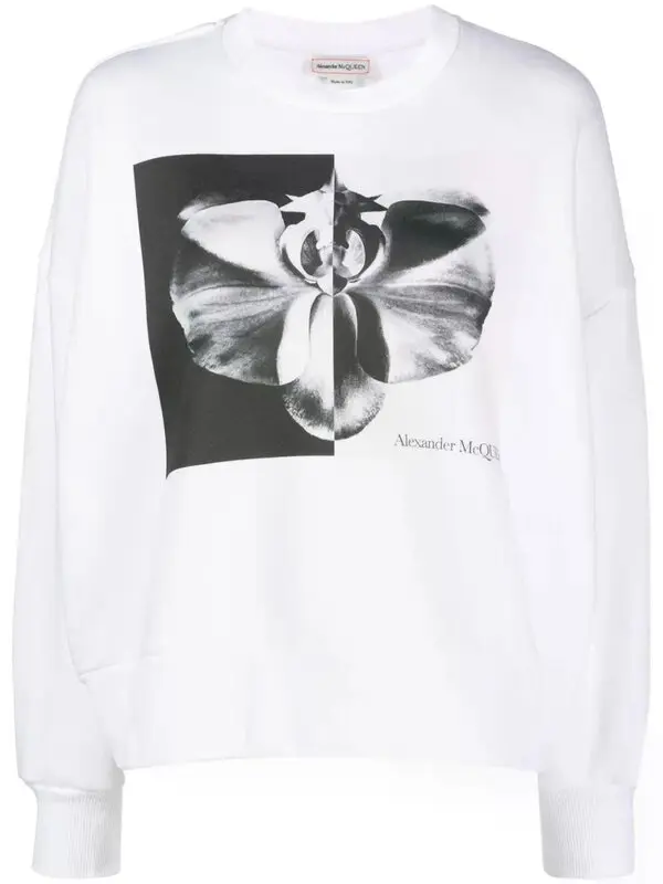 Alexander McQueen Floral-print Cotton Sweatshirt - Blue