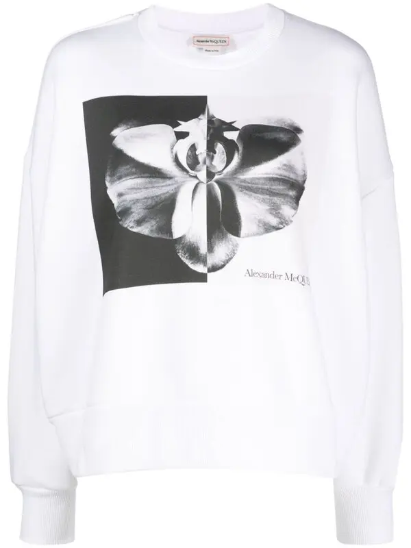 Alexander McQueen Floral-print Cotton Sweatshirt - White