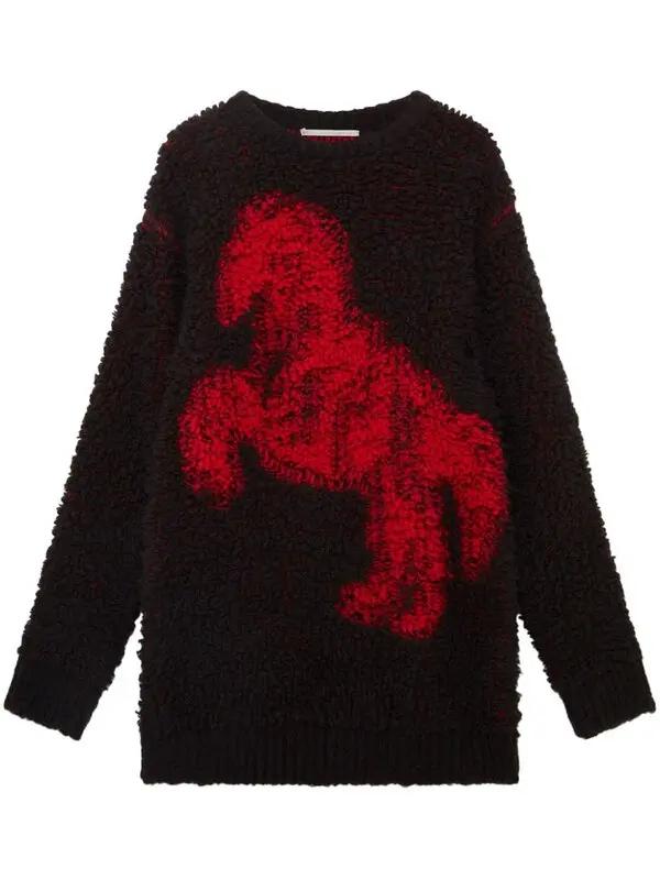 Stella McCartney Pixel Horse Jacquard Wool Jumper - Black
