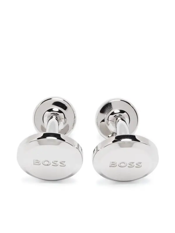 BOSS Logo-emed Brass Cufflinks - Silver