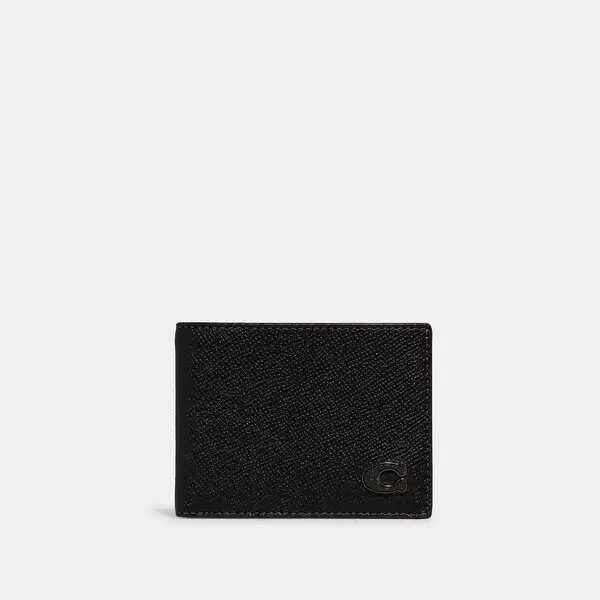 COACH Slim Billfold Wallet In Crossgrain Leather - Black