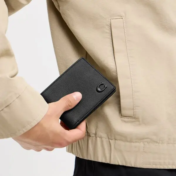 COACH Slim Billfold Wallet In Crossgrain Leather - Black