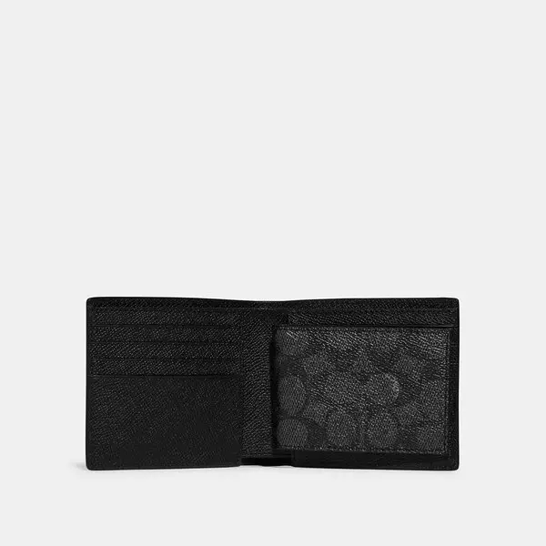 Coach 3 In 1 Wallet With Signature Canvas Interior - Black