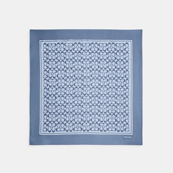 COACH Textured Signature Print Silk Square Scarf - Light Denim