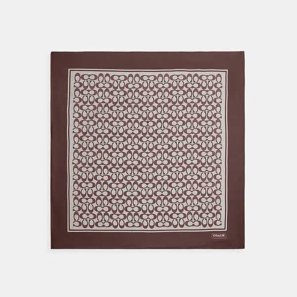 COACH Textured Signature Print Silk Square Scarf - Maple