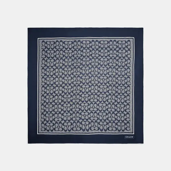 COACH Textured Signature Print Silk Square Scarf - Midnight Navy