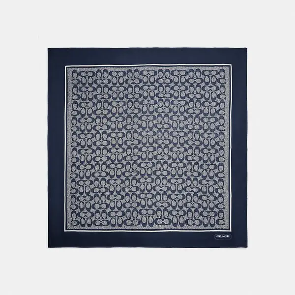 COACH Textured Signature Print Silk Square Scarf - Midnight Navy
