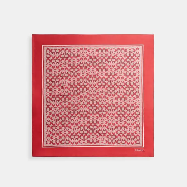 COACH Textured Signature Print Silk Square Scarf - True Red