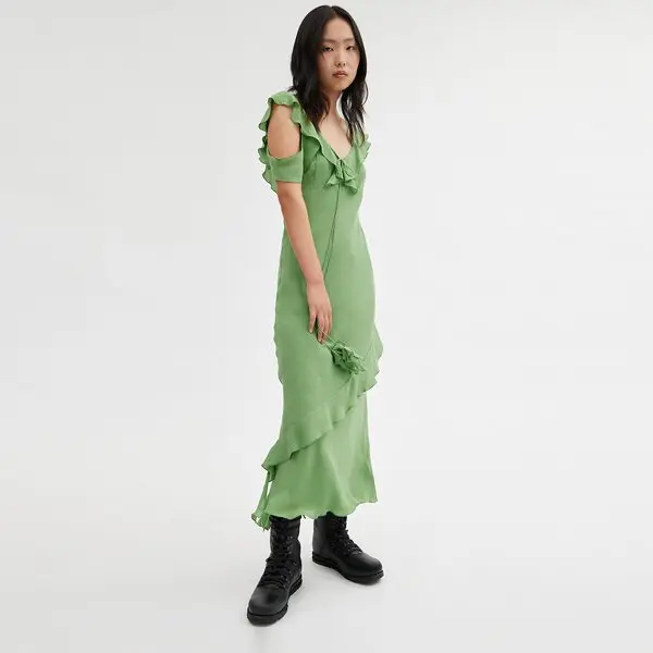 Coach V Neck Bias Dress In Green - 50% Off | Editorialist