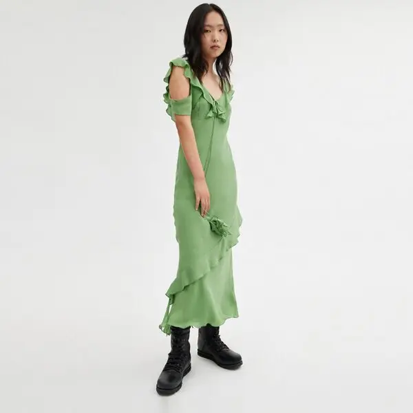 Coach V Neck Bias Dress In Green - 50% Off | Editorialist
