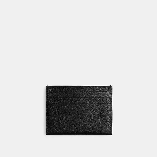 COACH Card Case In Signature Leather - Black