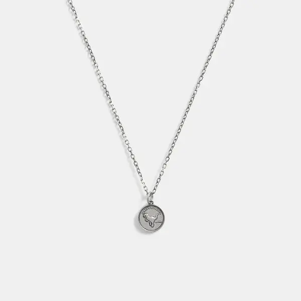 Coach Sterling Rexy Coin Pendant Necklace - Silver