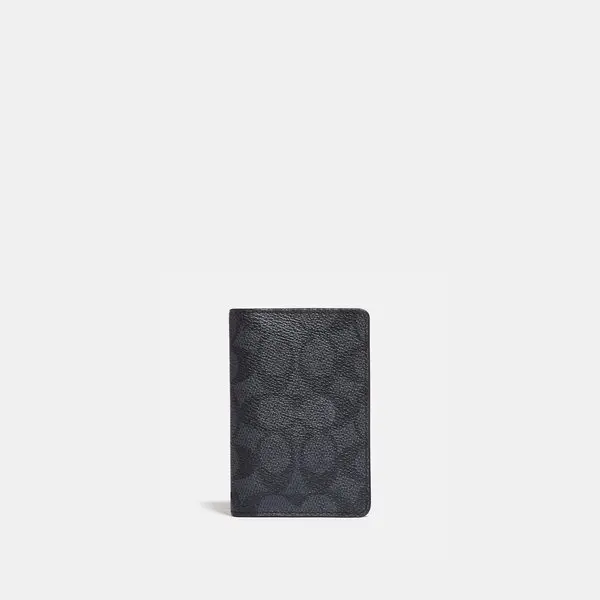 COACH® Card Wallet In Signature Canvas - Charcoal/black