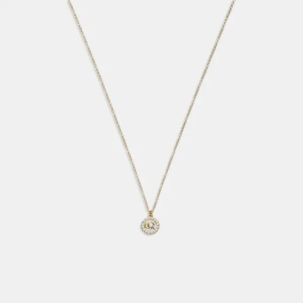 COACH Signature Crystal Pearl Pendant Necklace - Gold