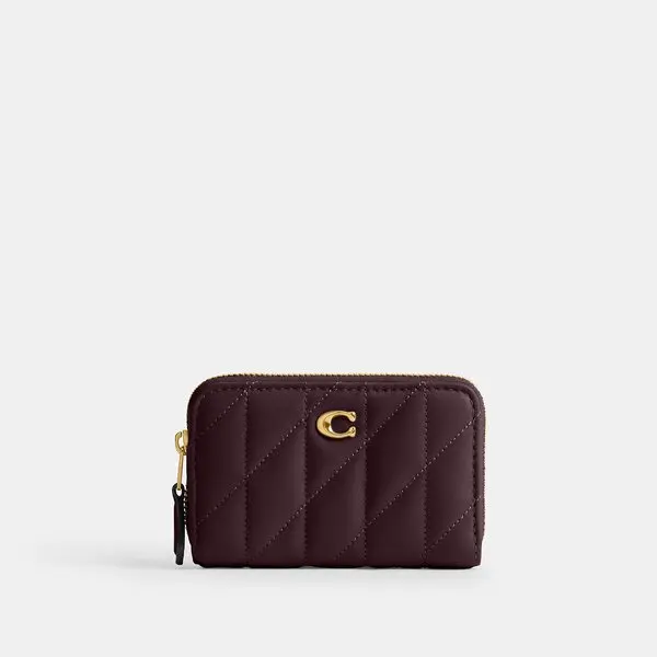 COACH Essential Small Zip Around Card Case With Pillow Quilting - Brass/black Currant